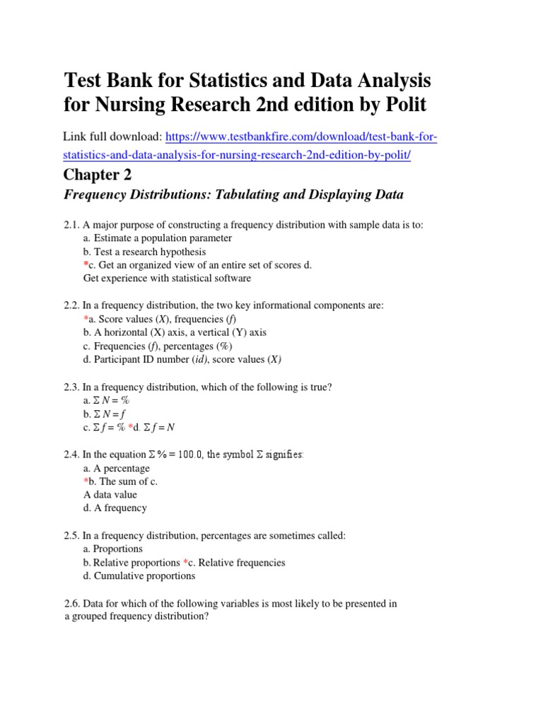 Link Full Test Bank For Statistics and Data Analysis For Nursing ...