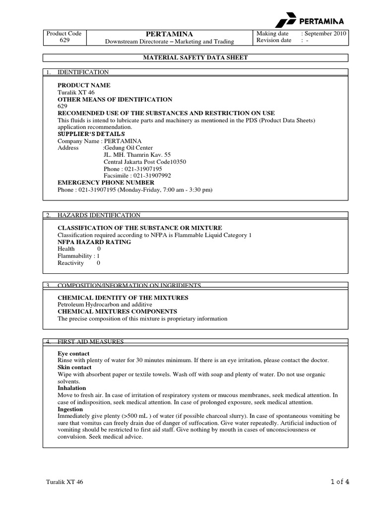 Msds Turalik XT 46 | PDF | Toxicity | Carbon