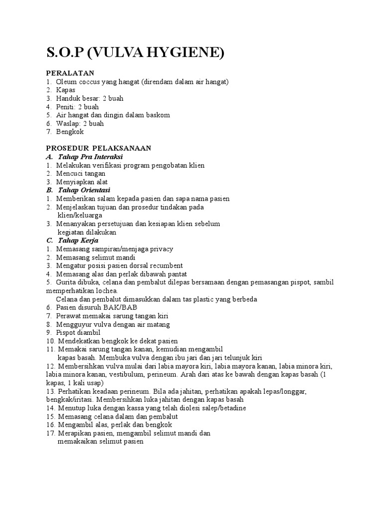 Sop Vulva Hygiene | PDF