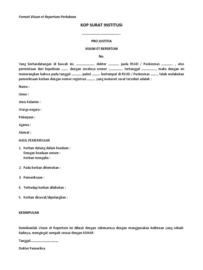 Format Visum et Repertum Medis | PDF | Hukum | Ilmu Sosial