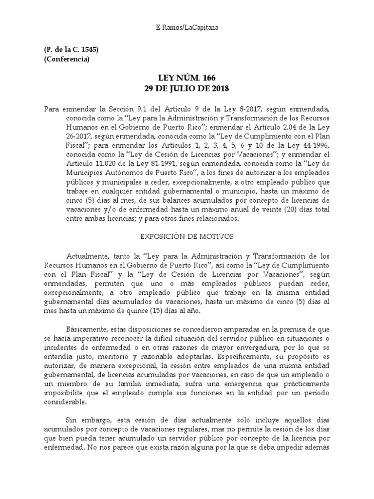 Ley-166-29-Jul-2018 Enmienda La Ley 44 (Ceder Balances) | PDF | Puerto ...