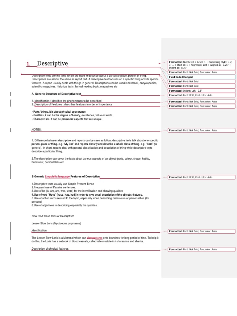 Descriptive: A. Generic Structure of Descriptive Text | Download Free ...
