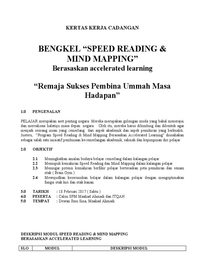 Bengkel Speed Reading & Mind Mapping SPM Jheains | PDF
