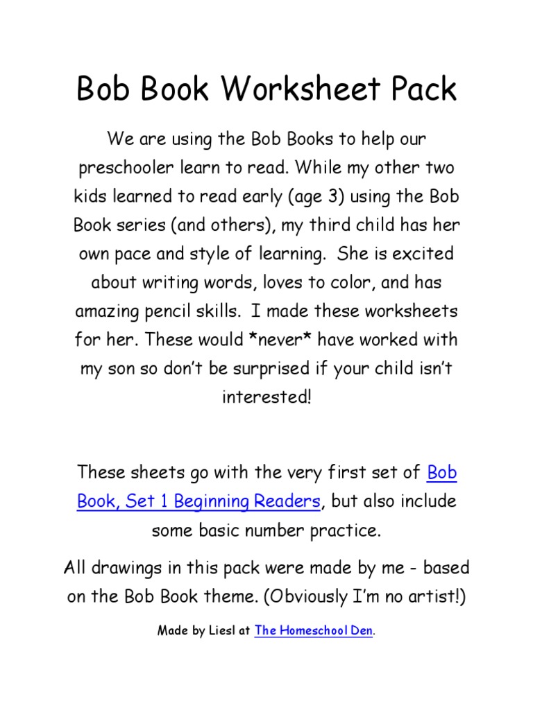 Bob Books Set 1 Worksheet Pack | PDF | Home & Garden