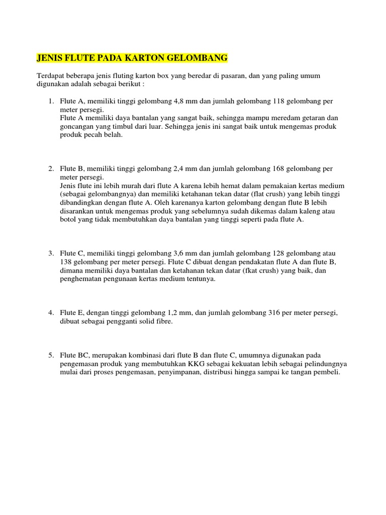 Jenis Flute Pada Karton Gelombang | PDF