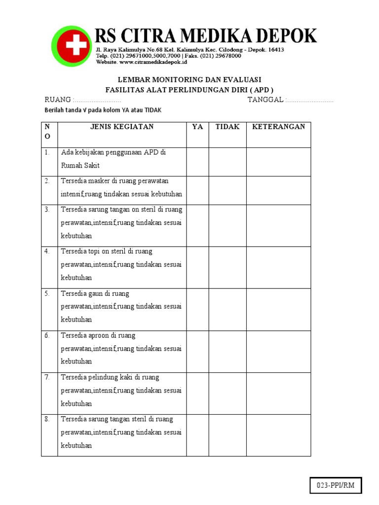 Form Monitoring Dan Evaluasi Fasilitas Apd | PDF