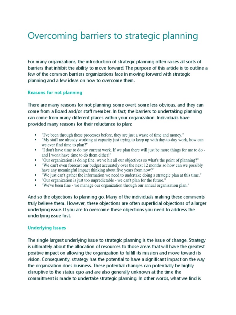 Overcoming Barriers To Strategic Planning | PDF | Strategic Planning ...