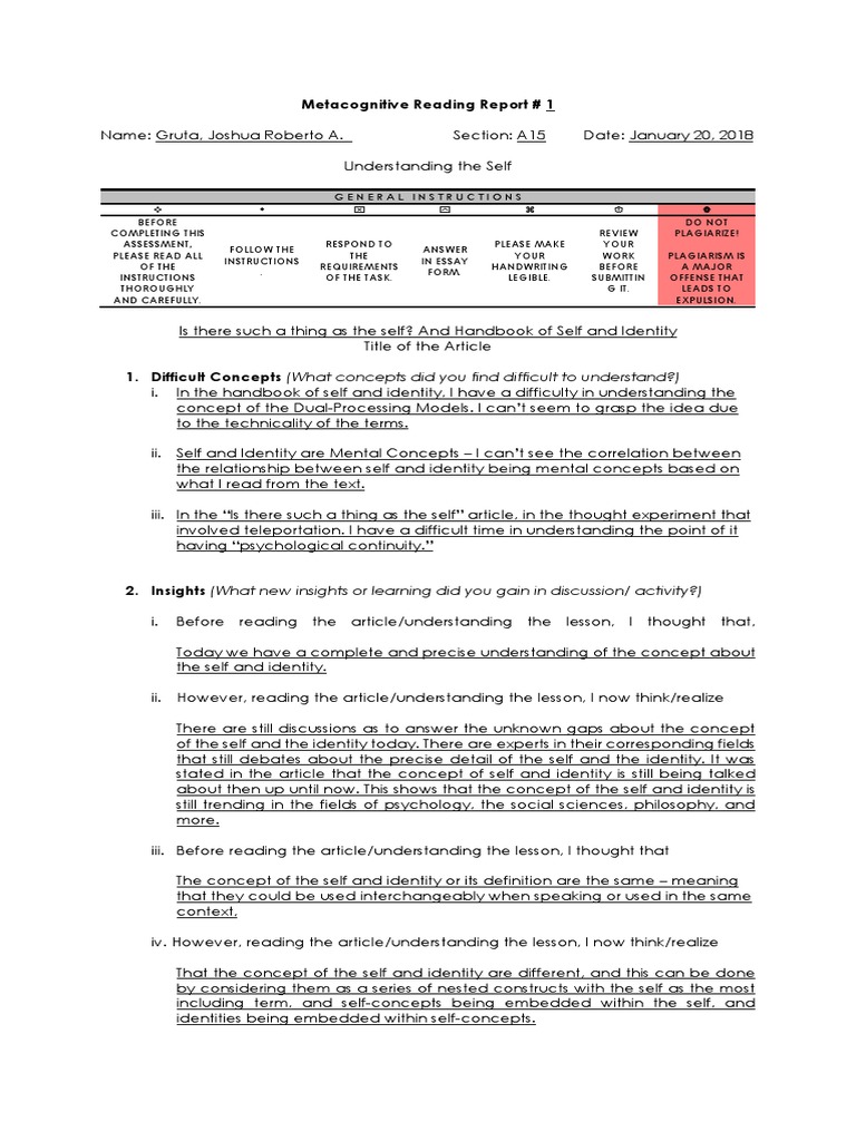 MRR1 Ged101 2qay20182019 | PDF | Identity (Social Science) | Self