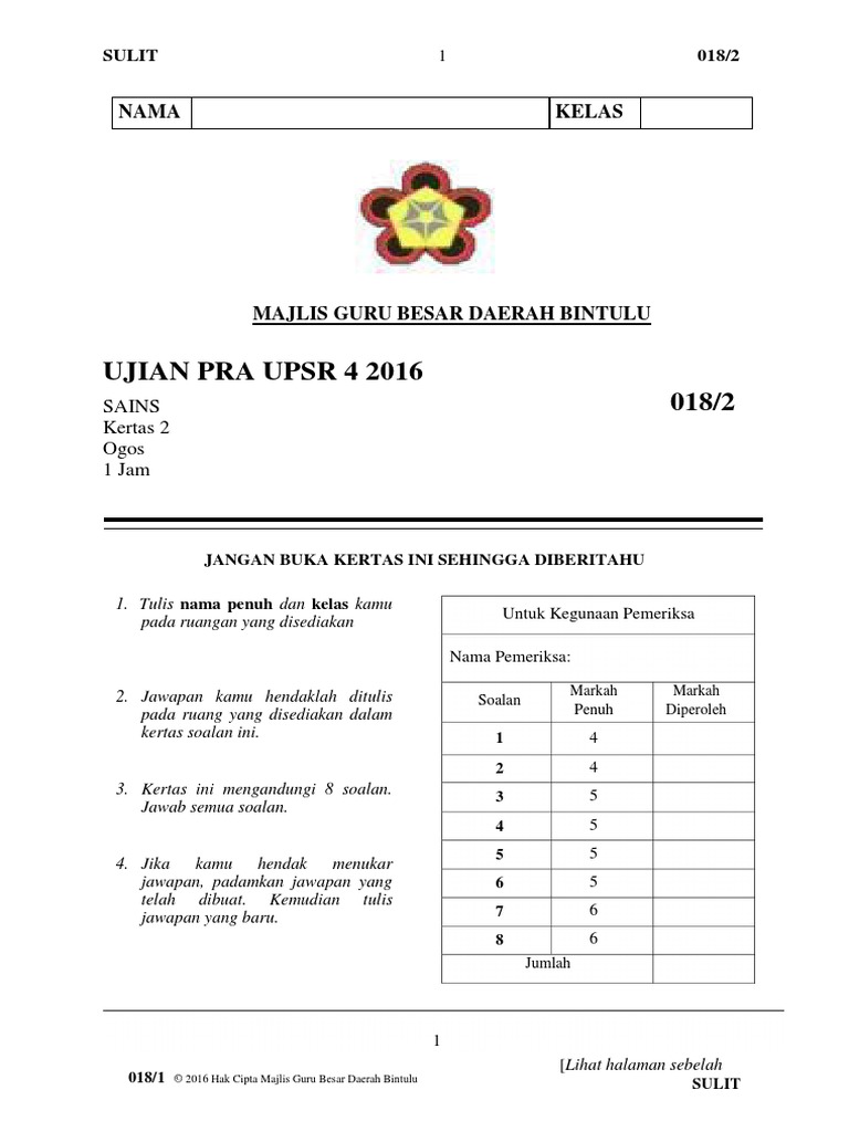 Sains Kertas 2 Upsr Pdf