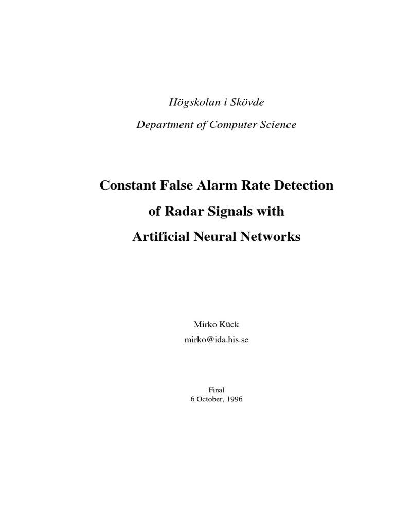 Constant False Alarm Rate Detection Of Radar Signals With Artificial Neural Networks By Mirko