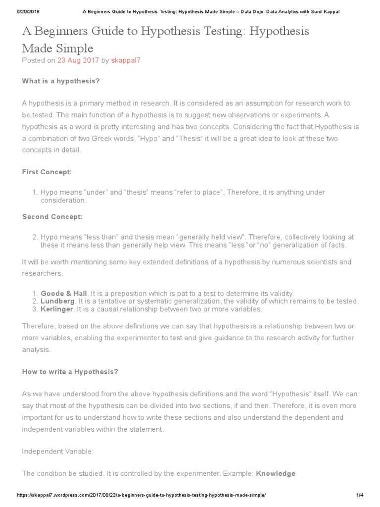 A Beginners Guide To Hypothesis Testing - Hypothesis Made Simple - Data ...