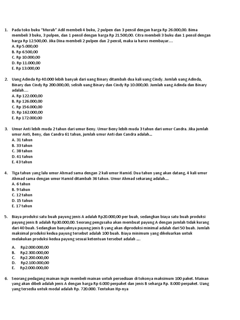 Soal Program Linear SMA | PDF