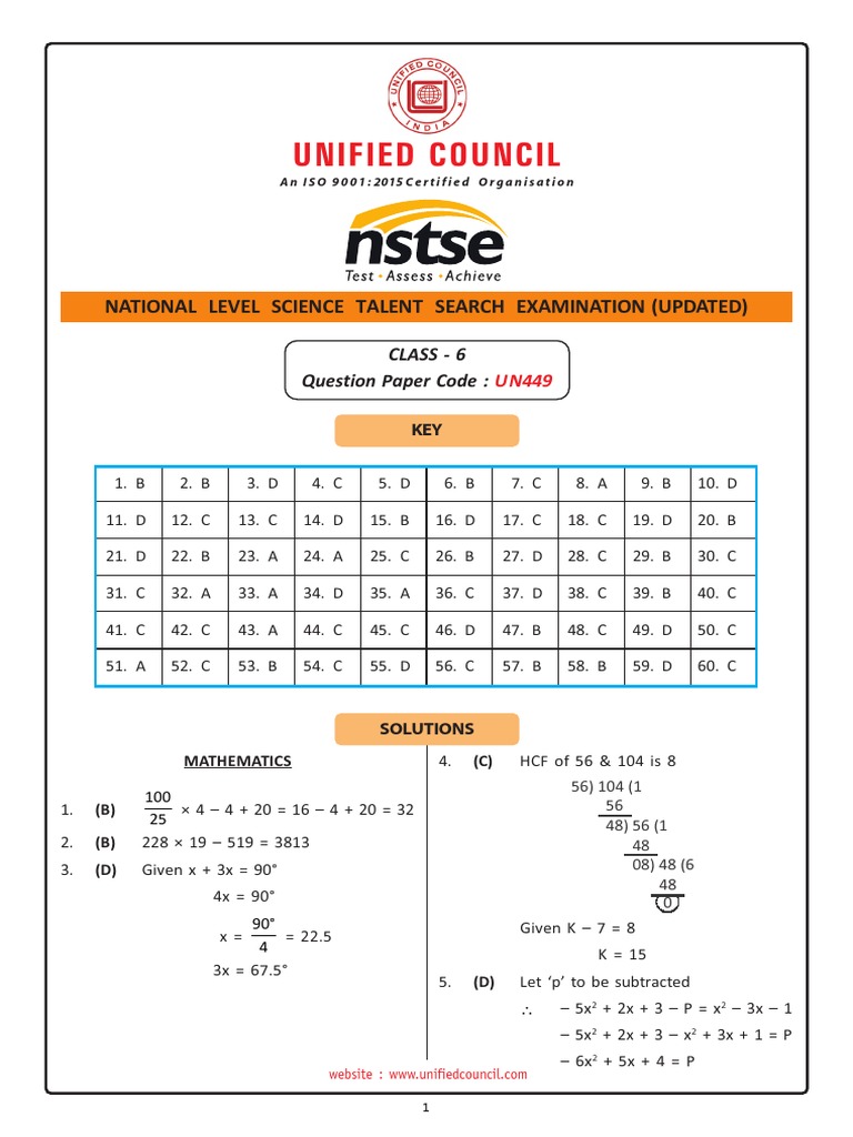 NSTSE Class 06 Solution 449 2018 Updated | PDF | Trees | Carbon
