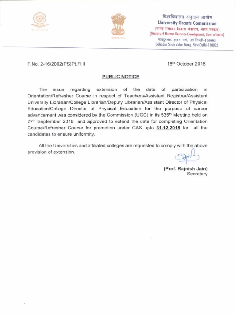 UGC Extension Notice for Courses | PDF