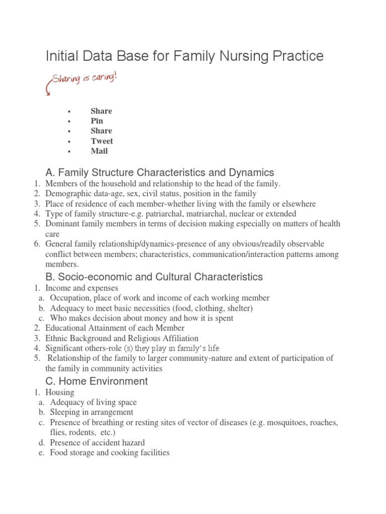 Initial Data Base For Family Nursing Practice: A. Family Structure ...