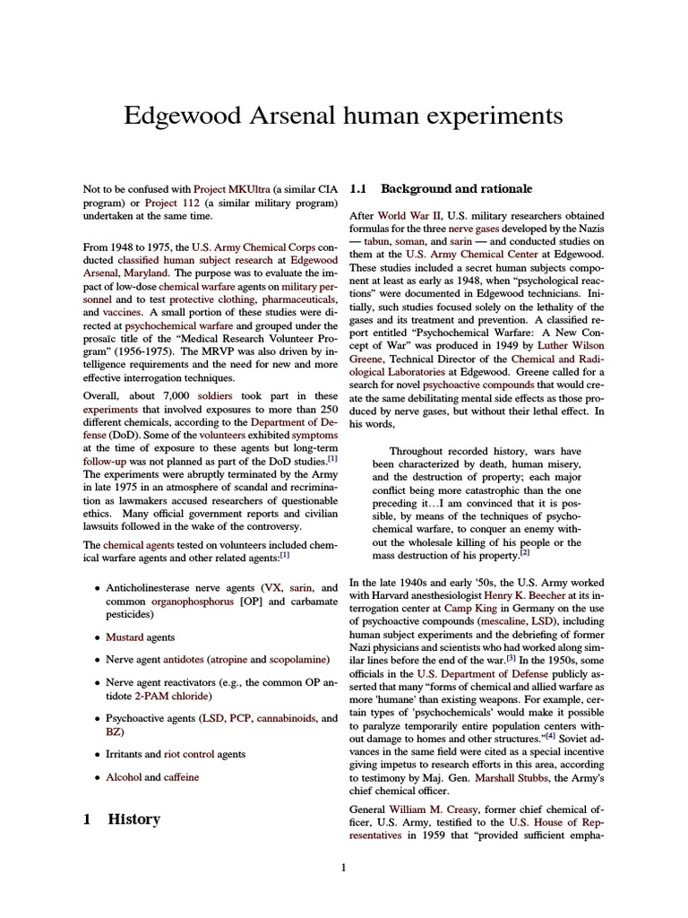 Edgewood Arsenal: Human Experimentation | PDF | Chemical Warfare | Violence