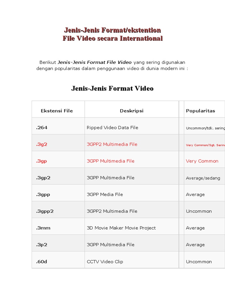 Jenis-Jenis Format Video International | PDF | Computer File Formats | Computing