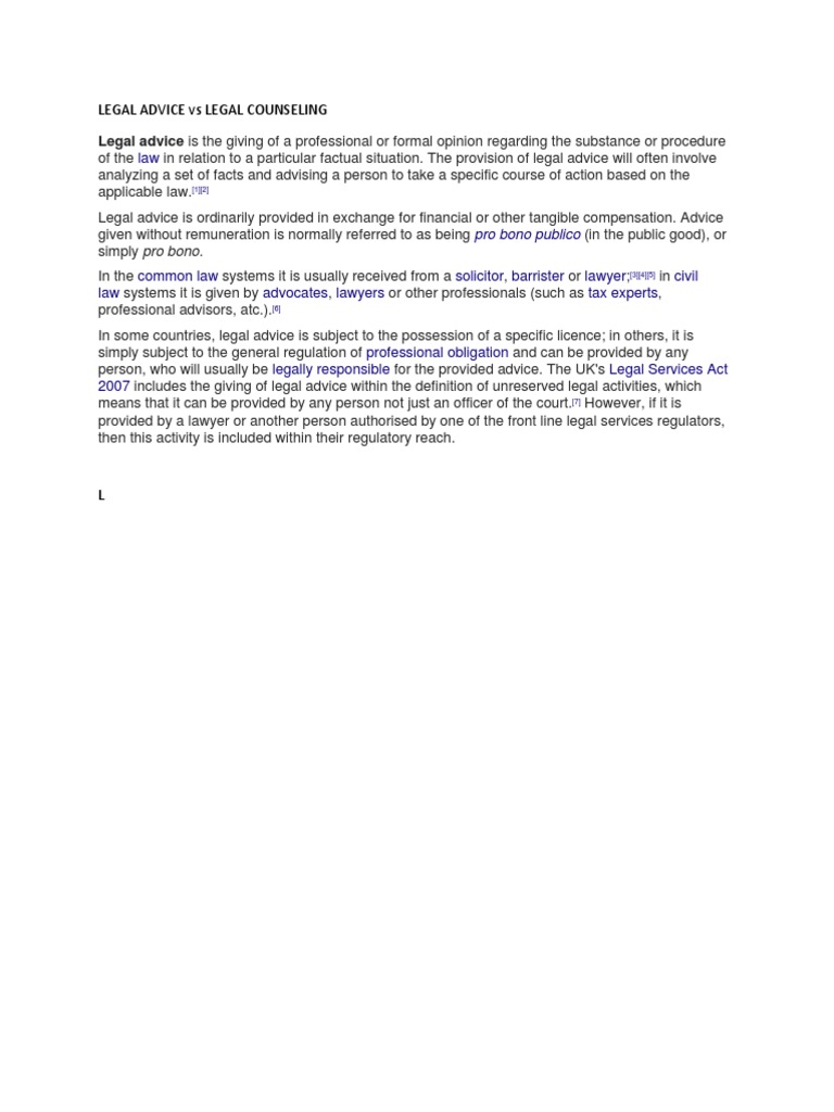 Legal Advice Vs Legal Counseling | PDF
