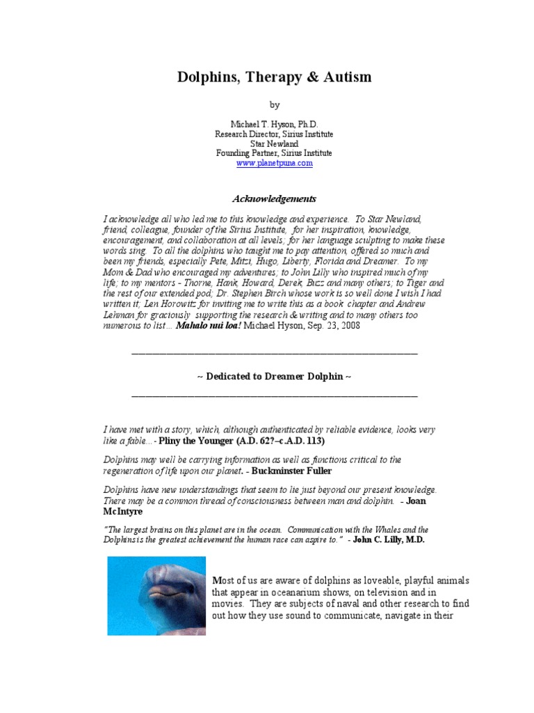 Dolphins, Therapy & Autism: Acknowledgements | PDF | Autism | Dolphin