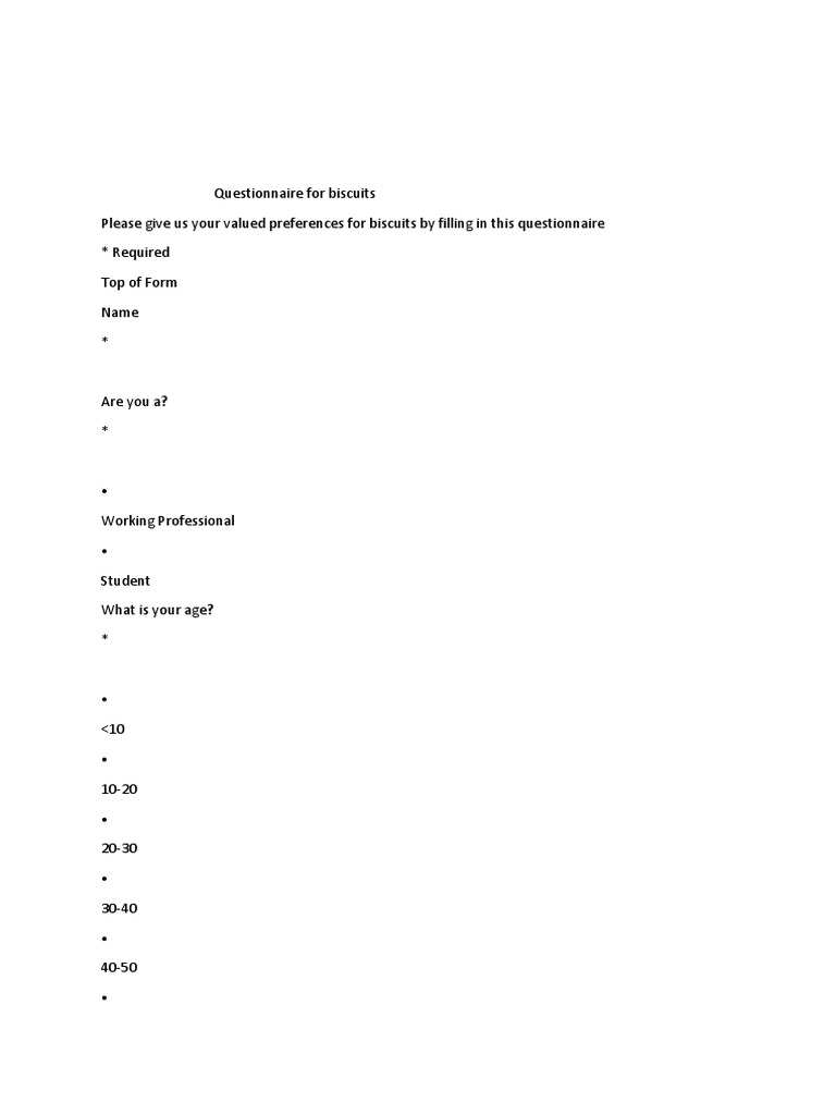 Questionnaire For Biscuits Bharathi | PDF
