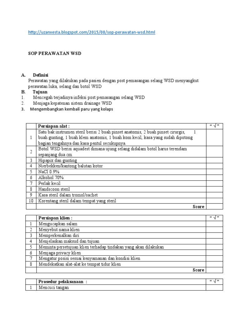 Sop Perawatan WSD | PDF