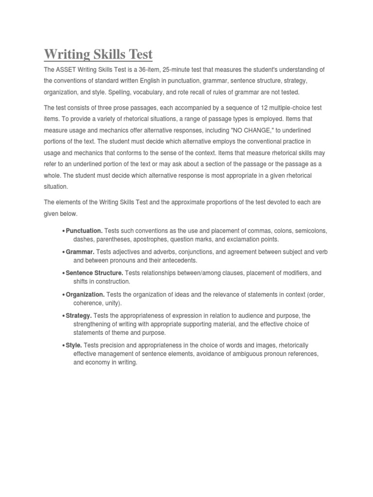 Writing Skills Test | PDF | Algebra | Question