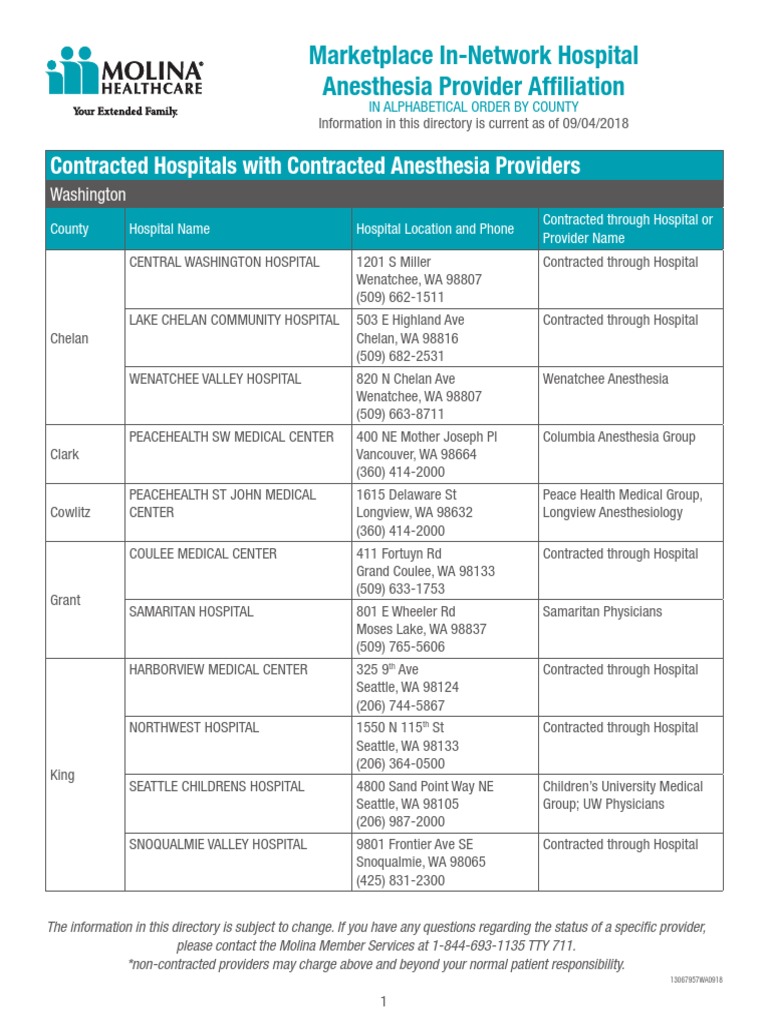 Molina Anesthesia Providers | PDF | Washington (State) | Medicine
