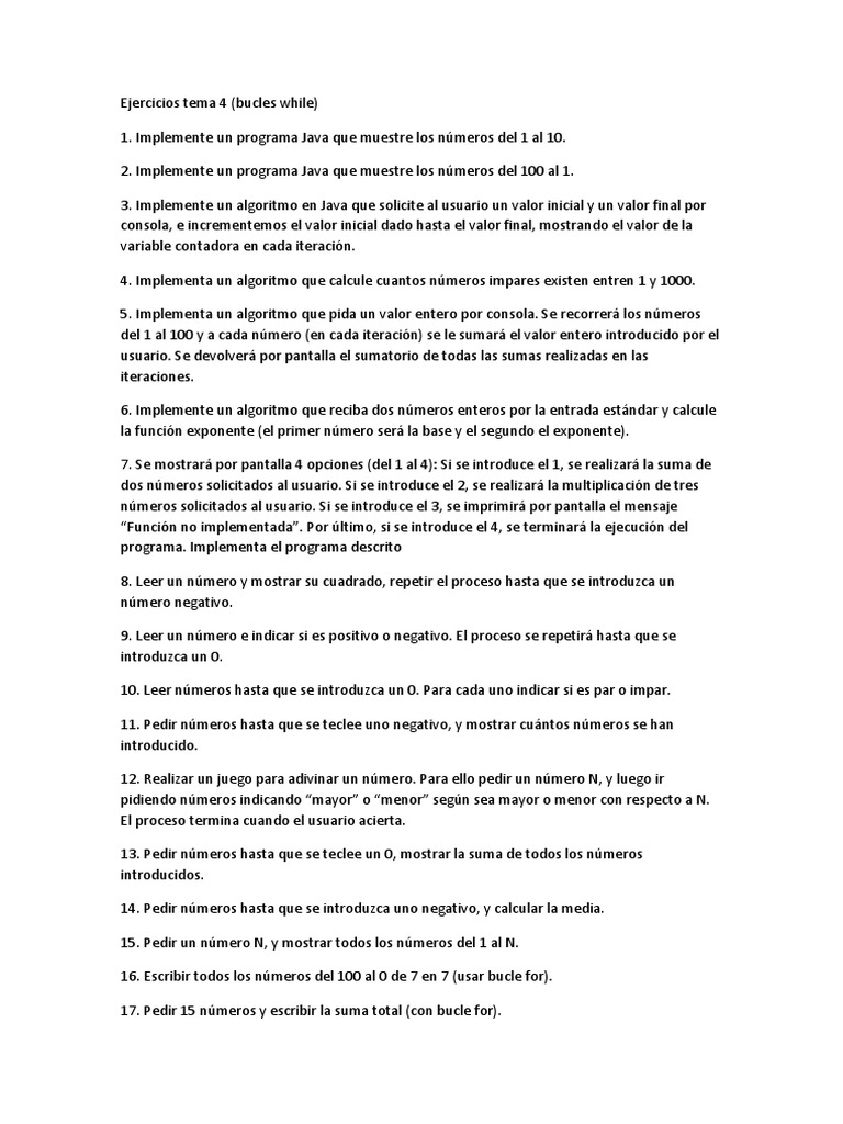 Ejercicios Tema 4-Bucles | PDF | Algoritmos | Java (lenguaje de ...