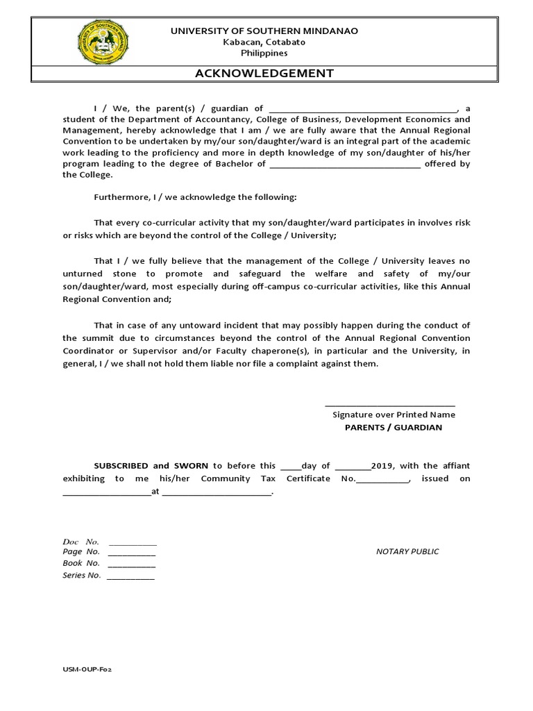 F02 Acknowledgment | PDF