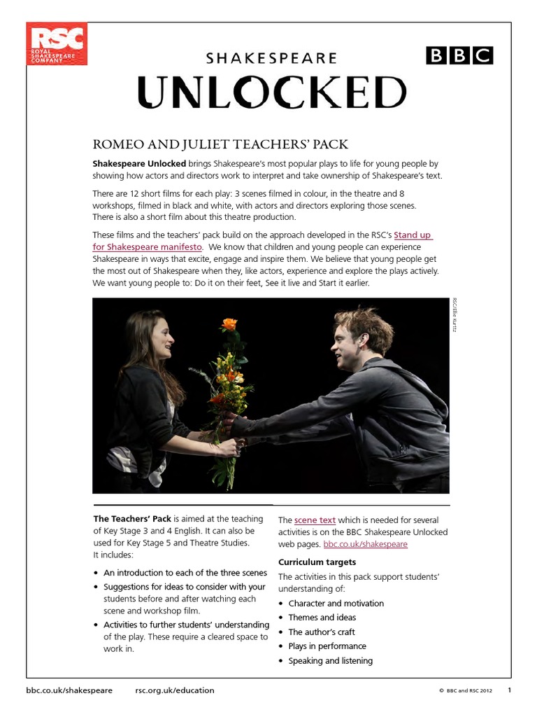 Romeo and Juliet Teachers' Pack: Shakespeare Unlocked Brings ...