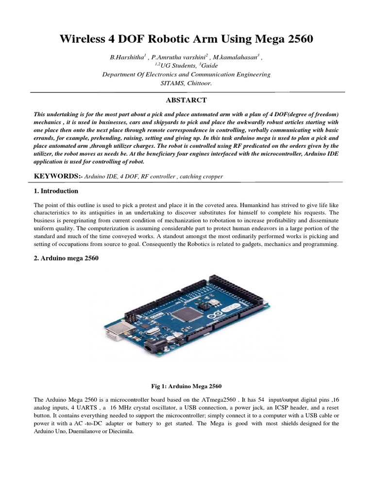 Wireless 4 DOF Robotic Arm Design | PDF | Arduino | Robot