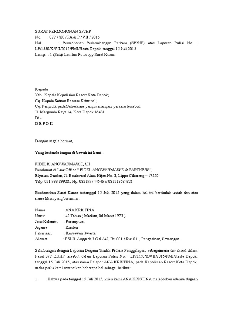 Surat Permohonan SPDP Ke Penyidik | PDF | Ilmu Sosial