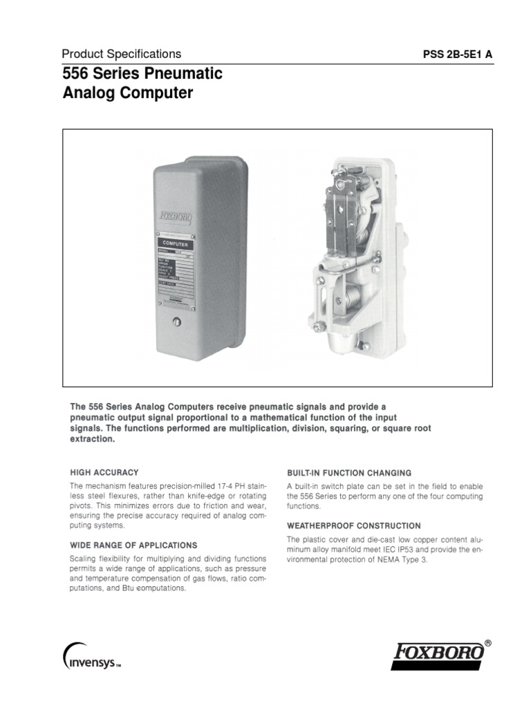 556 Series Pneumatic Analog Computer: Product Specifications | PDF
