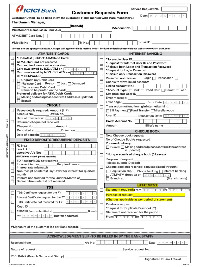 Customer Request Form | PDF | Debit Card | Credit Card