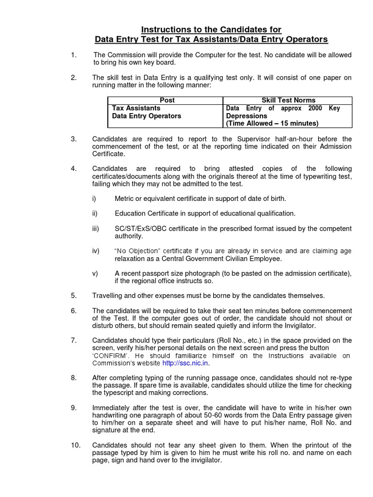 Data Entry Test Guidelines | PDF | Government | Business