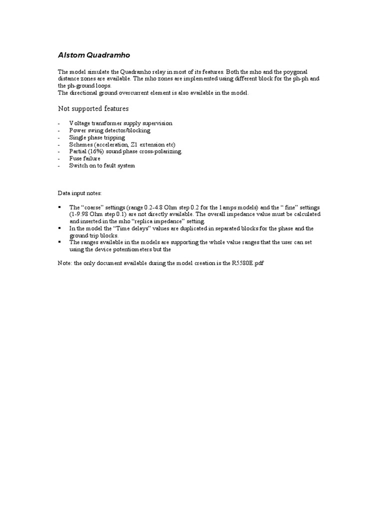 Alstom Quadramho Relay Simulation Model | PDF | Technology & Engineering