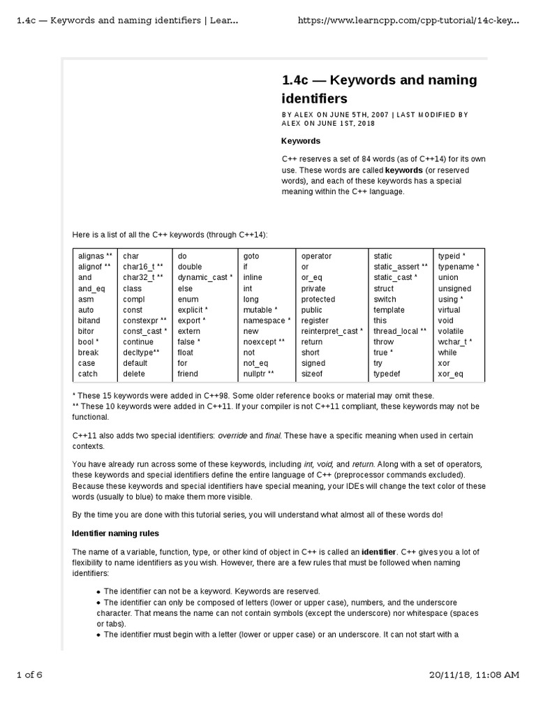 Keywords and Naming Identifiers | PDF | Identifier | Reserved Word
