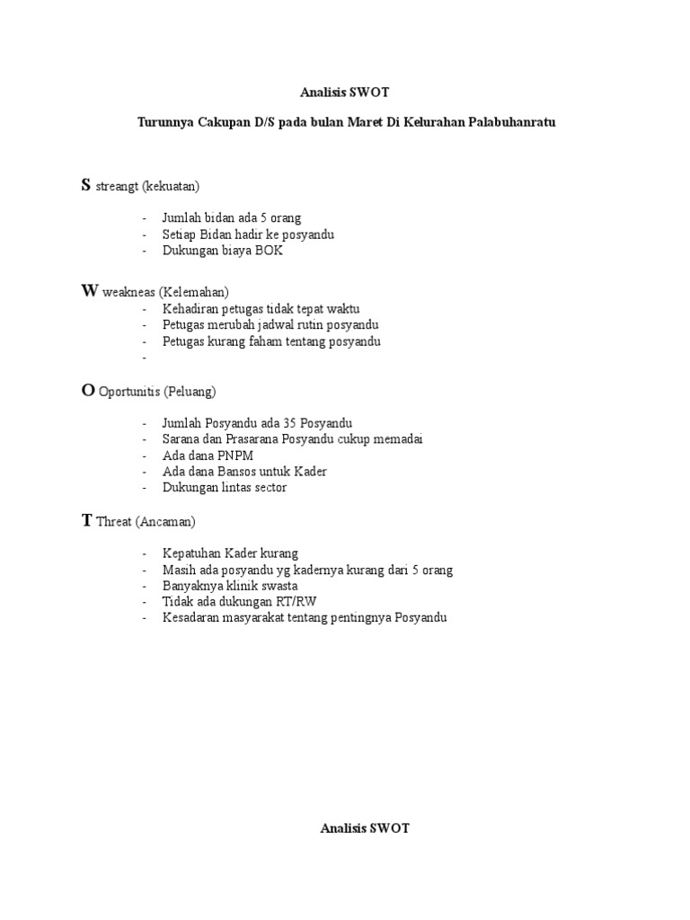Analisis SWOT Posyandu Palabuhanratu | PDF | Ilmu Sosial | Pengembangan ...