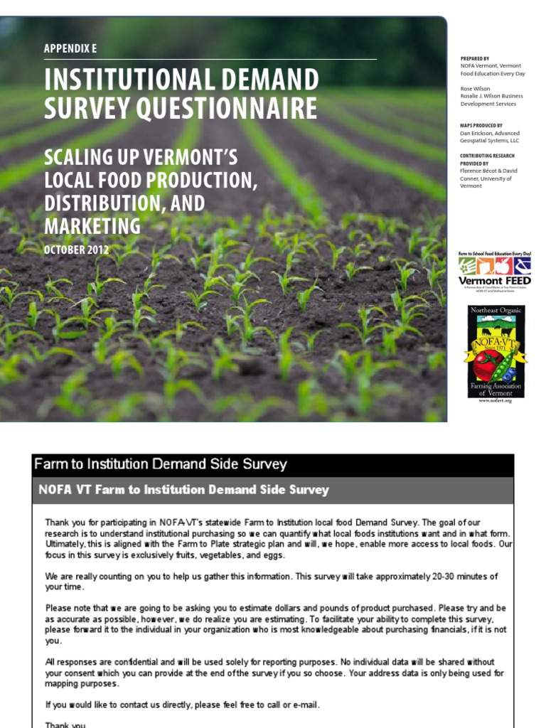 Institutional Demand Survey Questionnaire: Scaling Up Vermont'S Local ...