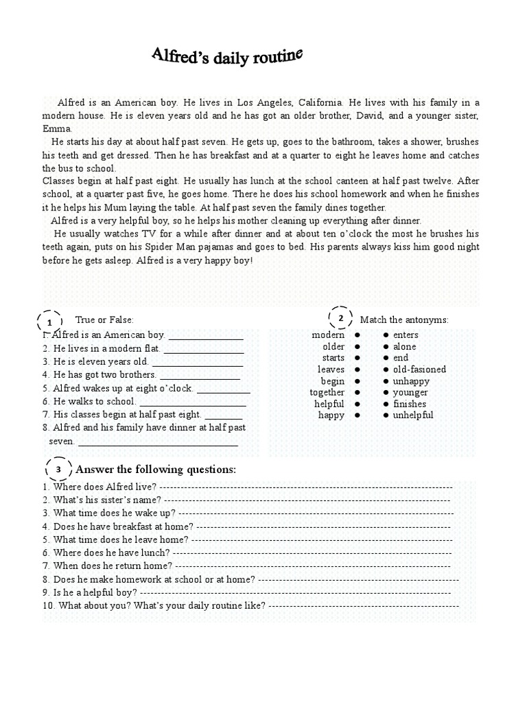 Alfreds Daily Routine Reading | PDF