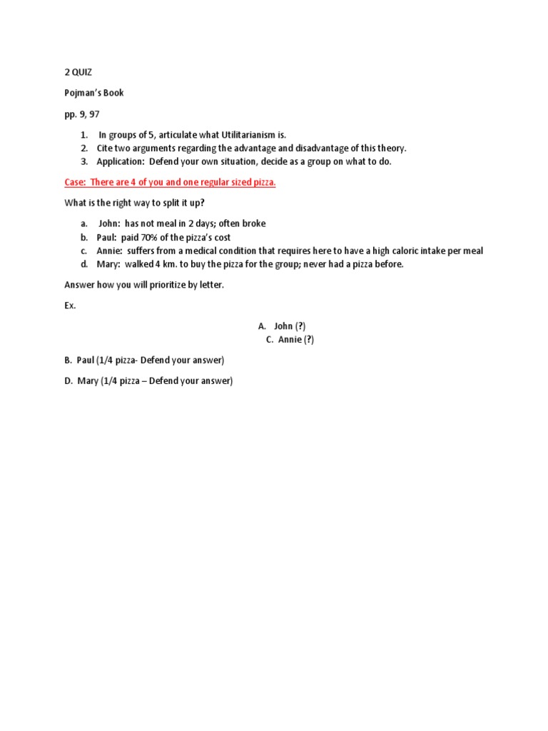 Pojman's Book: Utilitarianism Case Study | PDF