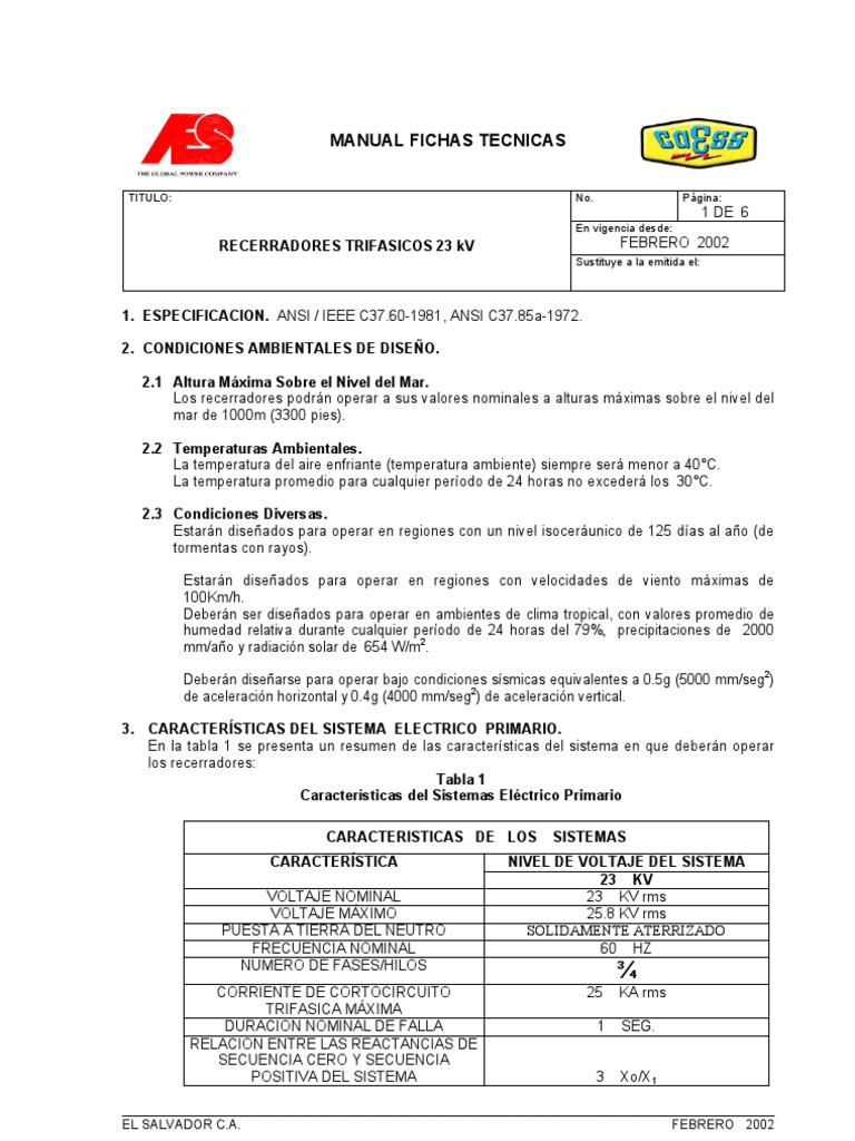 Recerradores Trifásicos 23 kV: Manual Técnico | PDF | Tanques ...