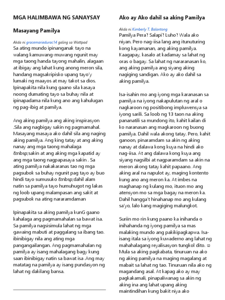 Mga Halimbawa NG Sanaysay | PDF