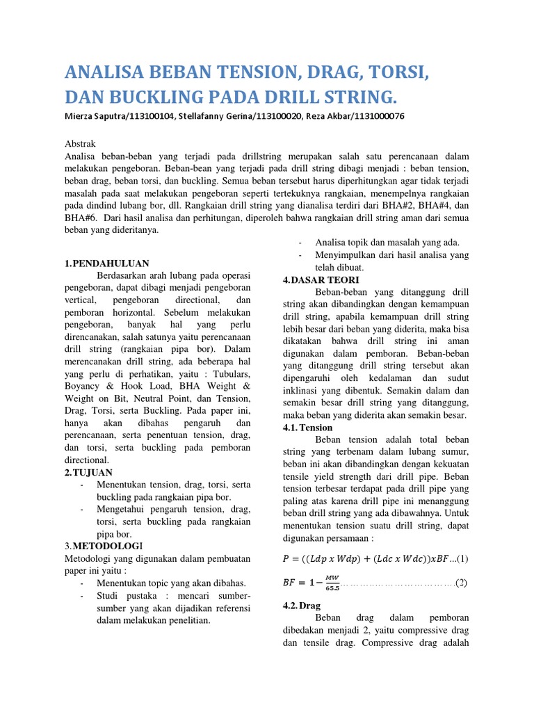 Analisa Beban Drill String Pengeboran | PDF | Metode & Bahan Ajar | Sains & Matematika
