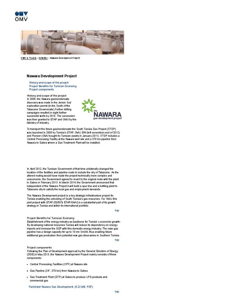 Nawara Development Project - Activities - OMV in Tunisia | PDF | Fossil ...