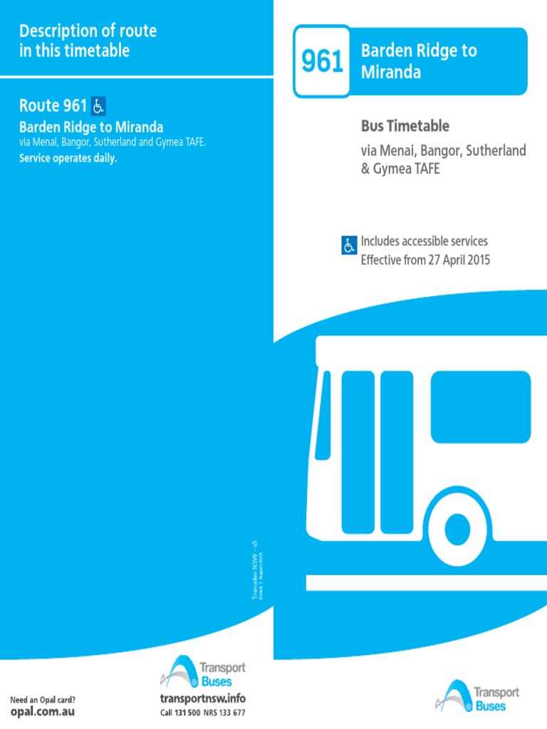 Description of Route in This Timetable Route 961: Barden Ridge To ...