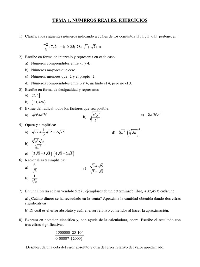 Números Reales. Ejercicios | PDF | Logaritmo | Enseñanza de matemática