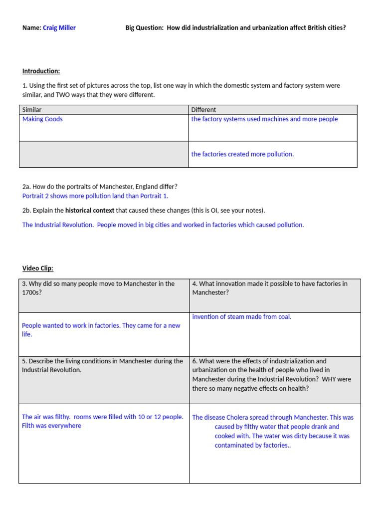 Craig Miller: Name: Big Question: How Did Industrialization and ...