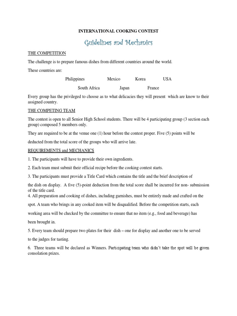 International Cooking Contest | PDF | Food And Drink | Cooking
