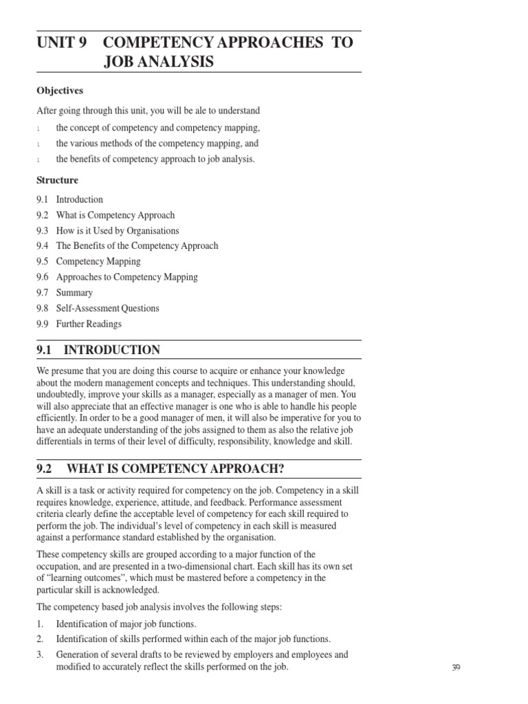 Unit 9 Competency Approaches To Job Analysis: Objectives | PDF ...